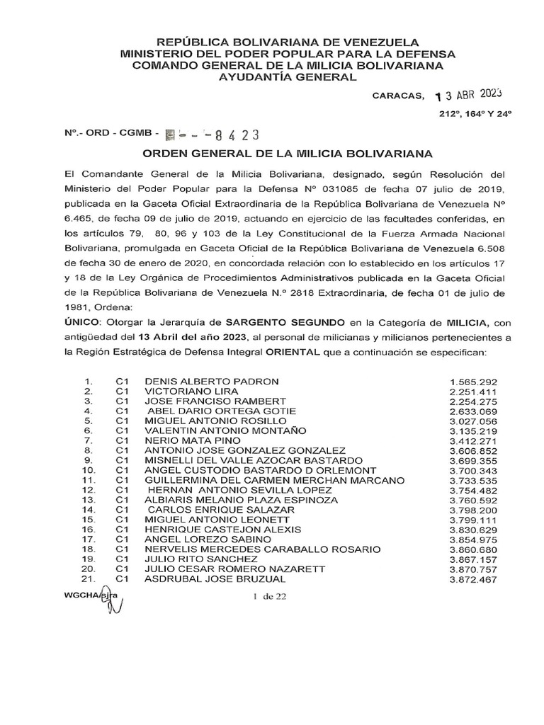 ORDEN GRAL ORIENTAL SARGENTO SEGUNDO | PDF