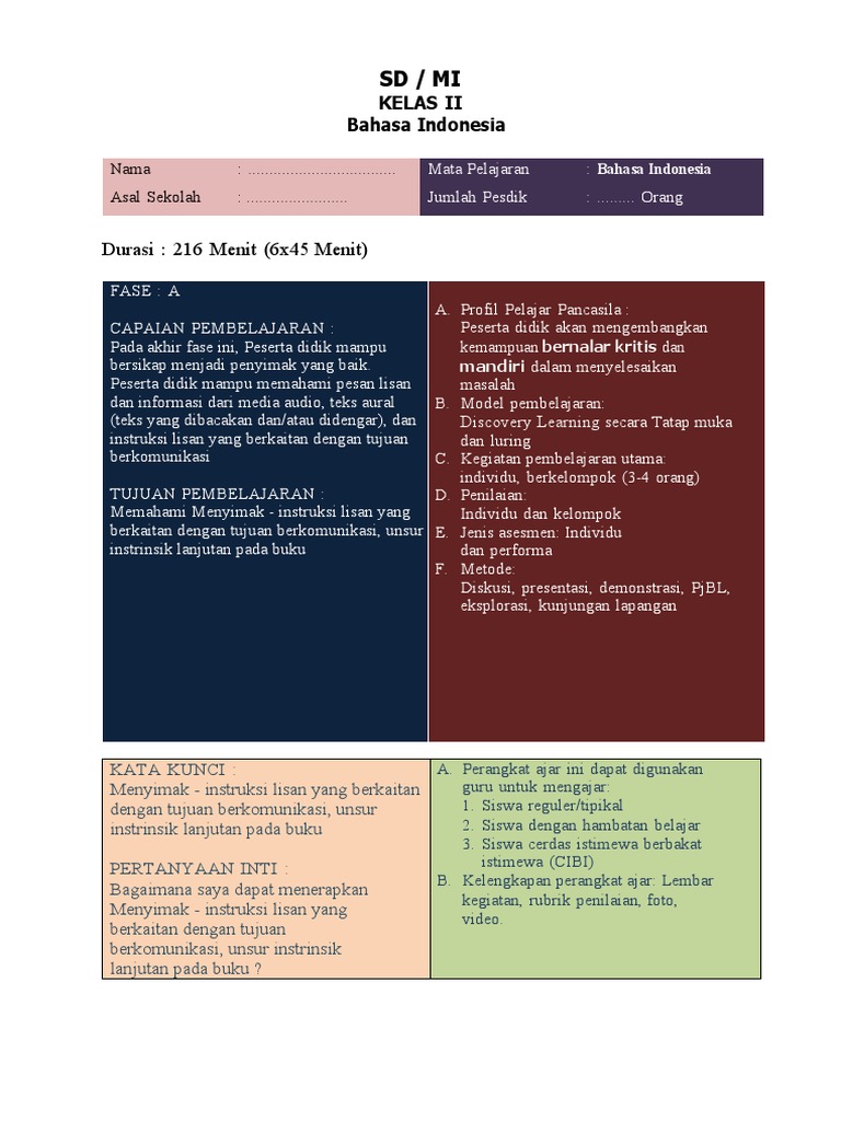 Modul Bahasa Indonesia Kelas 2 | PDF