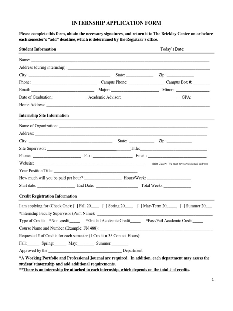 Sample Internship Application Form | PDF | Internship | Job Hunting