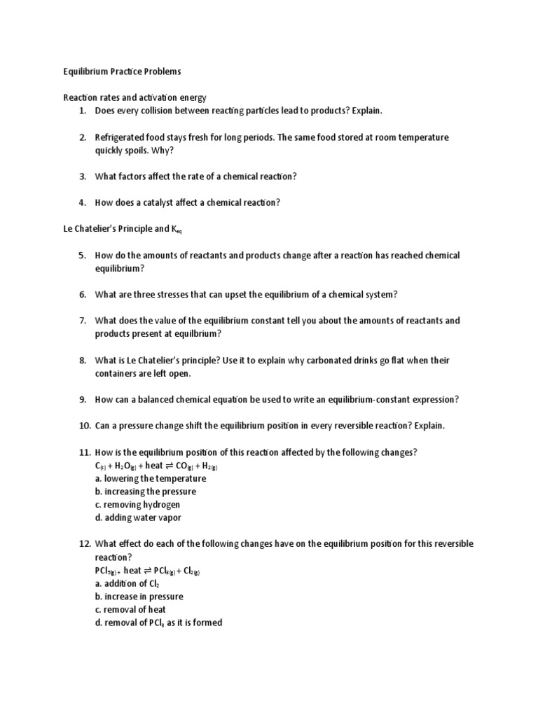 2020 Equilibrium Practice Problems Pdf Chemical Equilibrium