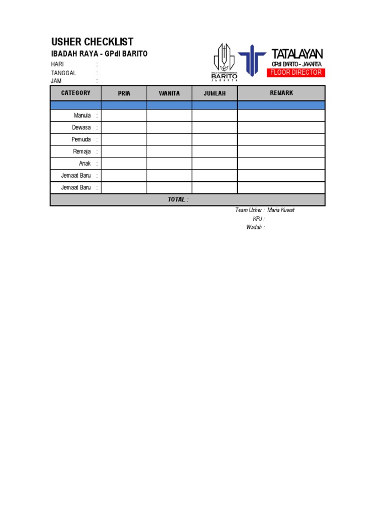 Usher Checklist | PDF