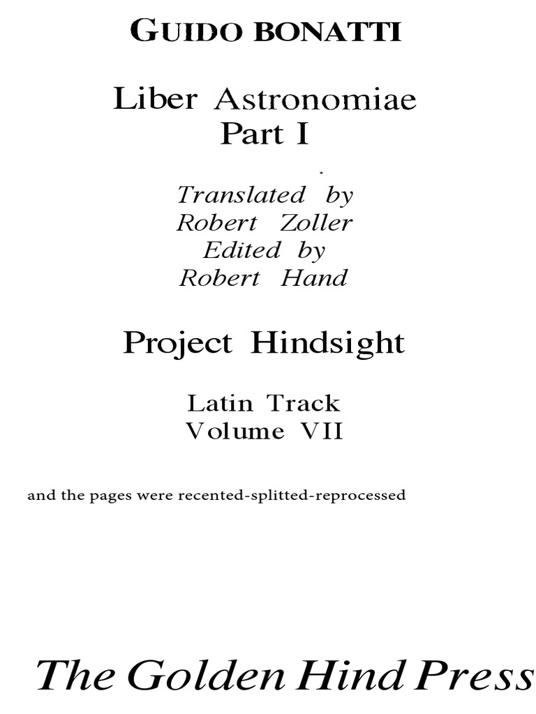 Guido Bonatti Liber Astronomiae Part I (Project Hindsight Latin Track ...