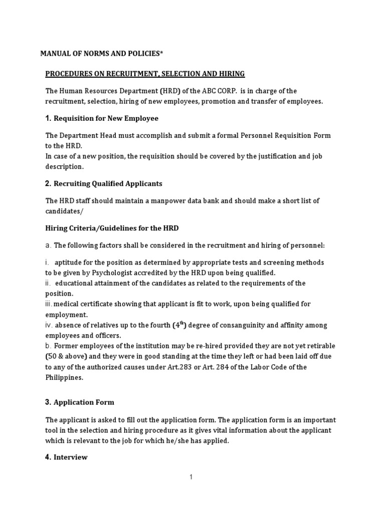 Company - Employee Manual of Norms (Sample) | PDF | Cost Of Living ...