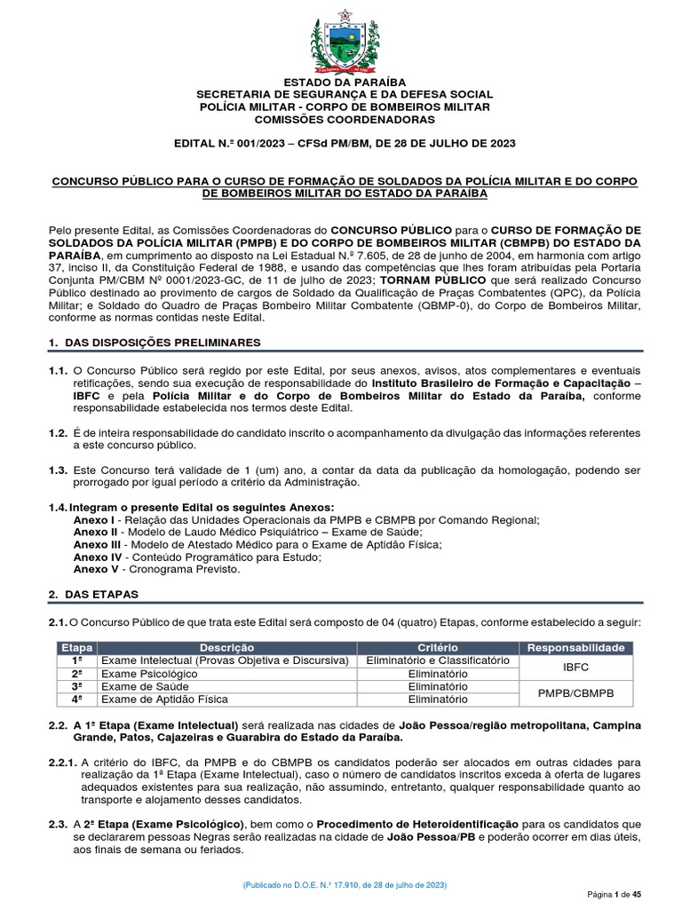 EDITAL PMPB 2023 | PDF