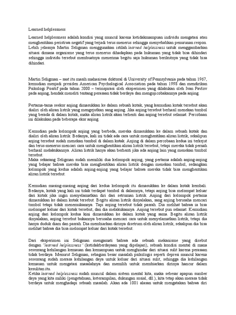 Learned Helplessness | PDF