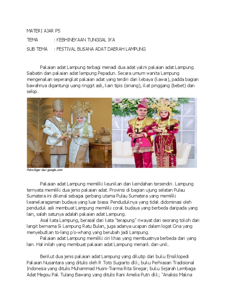 MATERI AJAR P5 Busana Adat Lampung | PDF