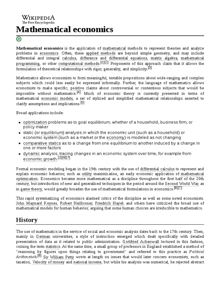 Mathematical Economics Pdf