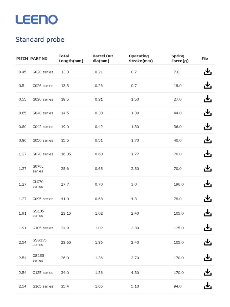 Spring Contact Probe Specs | PDF