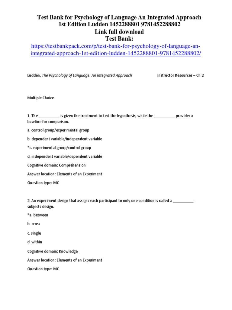 Psychology of Language An Integrated Approach 1st Edition Ludden Test ...