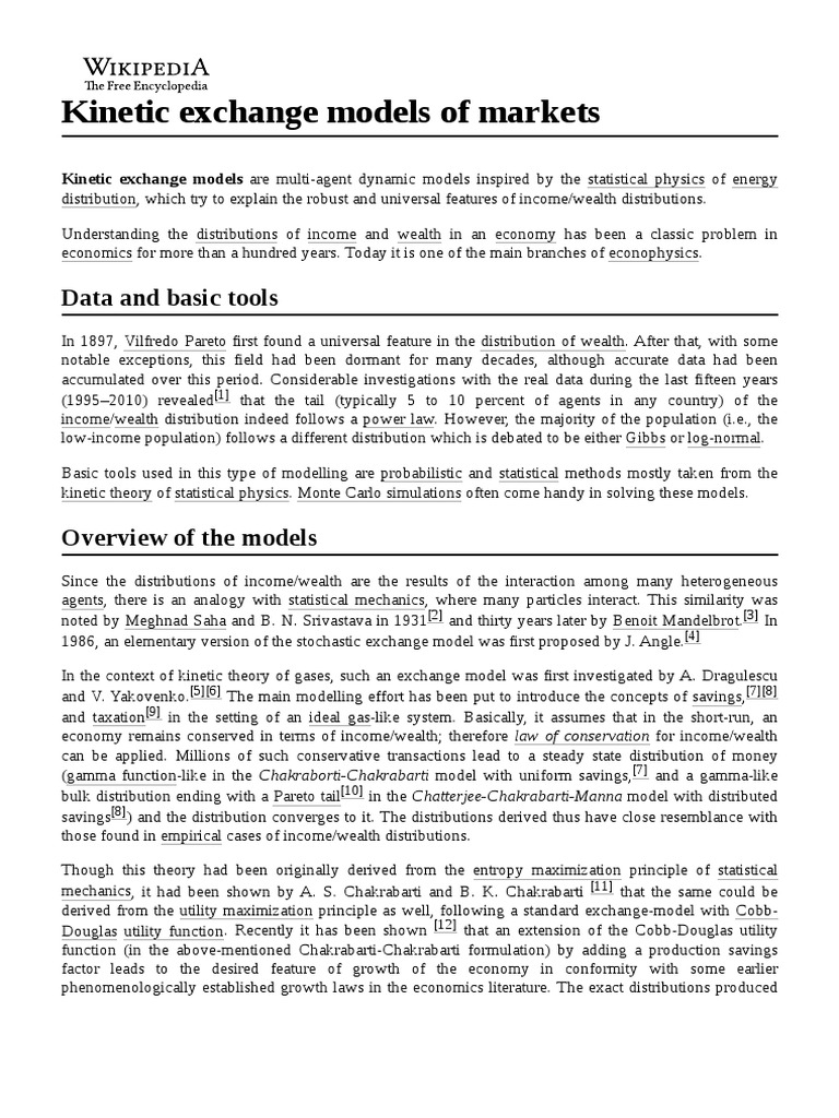 Kinetic Exchange Models of Markets | PDF | Economies | Economics