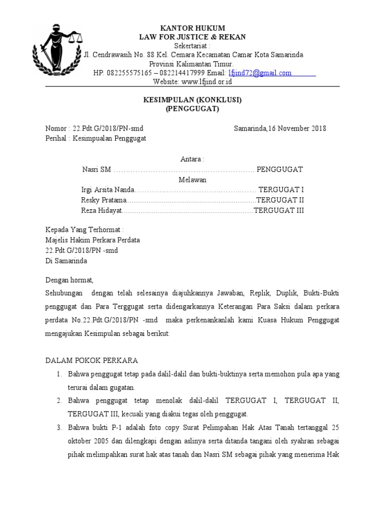 KESIMPULAN Acara Perdata | PDF