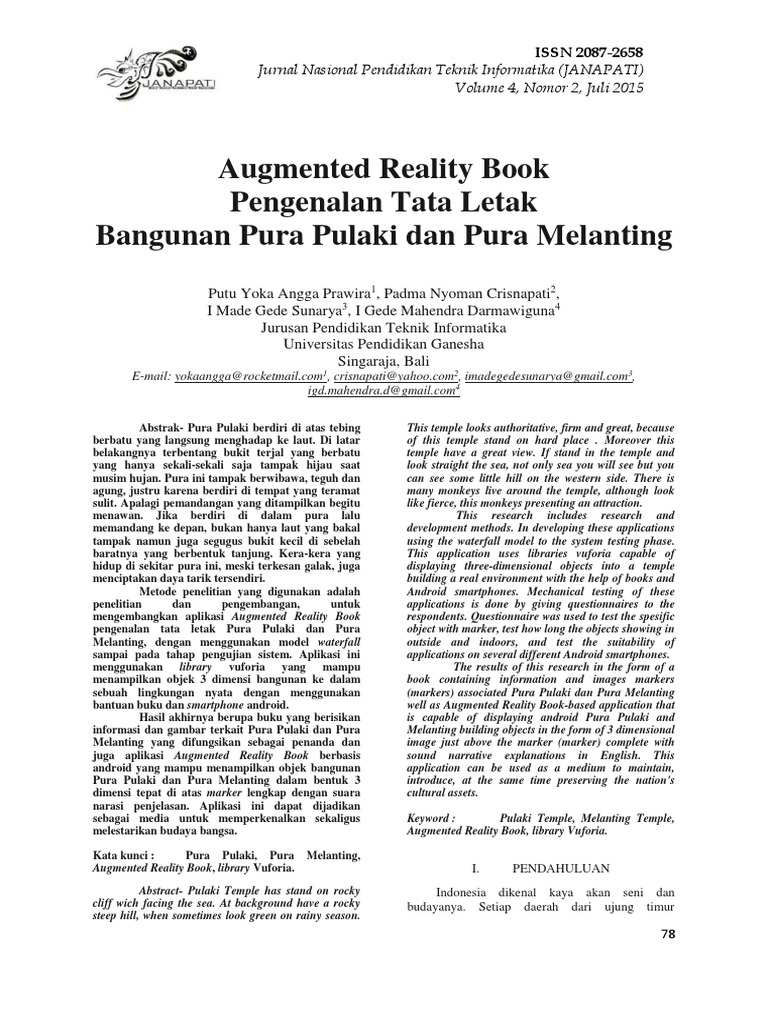 Augmented Reality Book Pengenalan Tata Letak Bangu | PDF