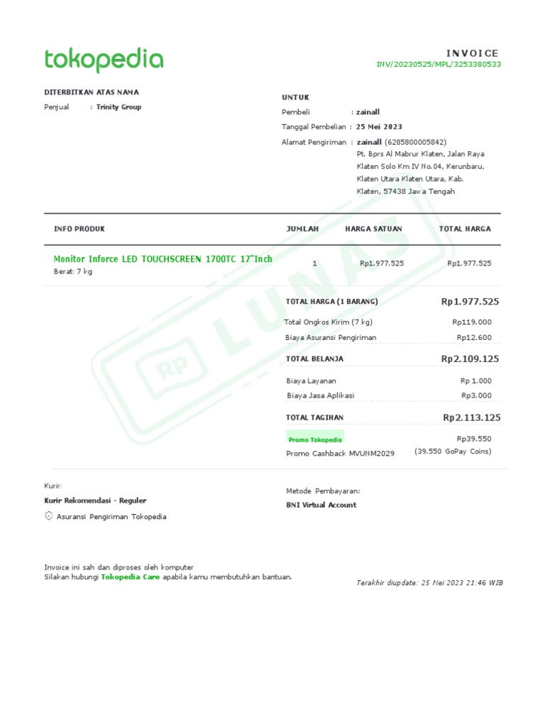 Invoice - Tokopedia | PDF