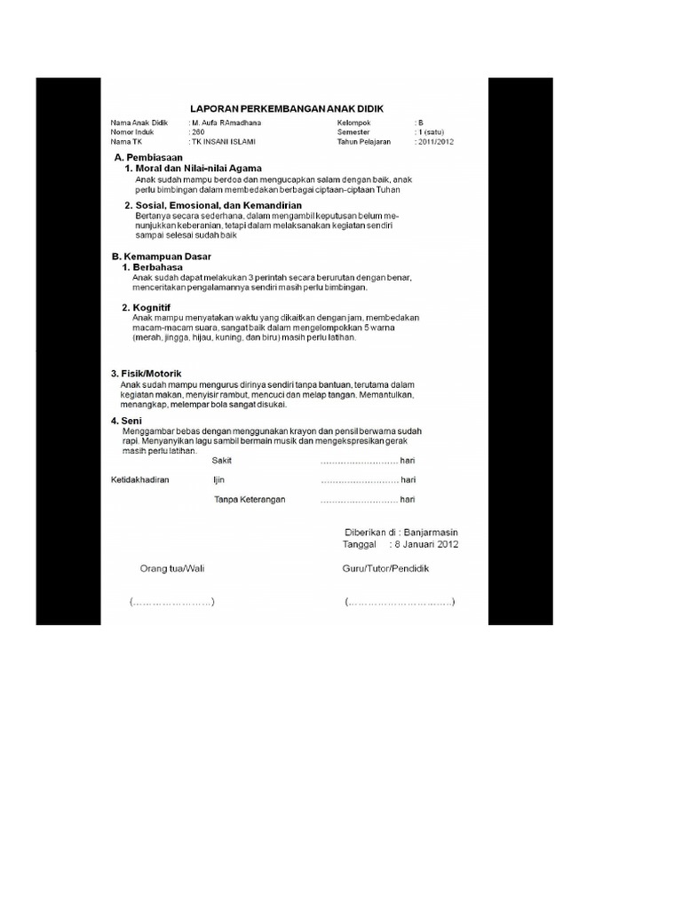 Contoh Rapor Bulanan | PDF