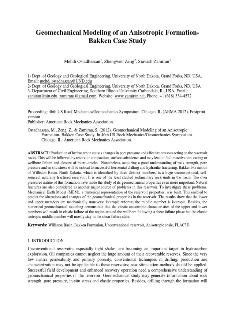 Geomechanical Modeling of An Anisotropic | PDF | Anisotropy | Chemistry