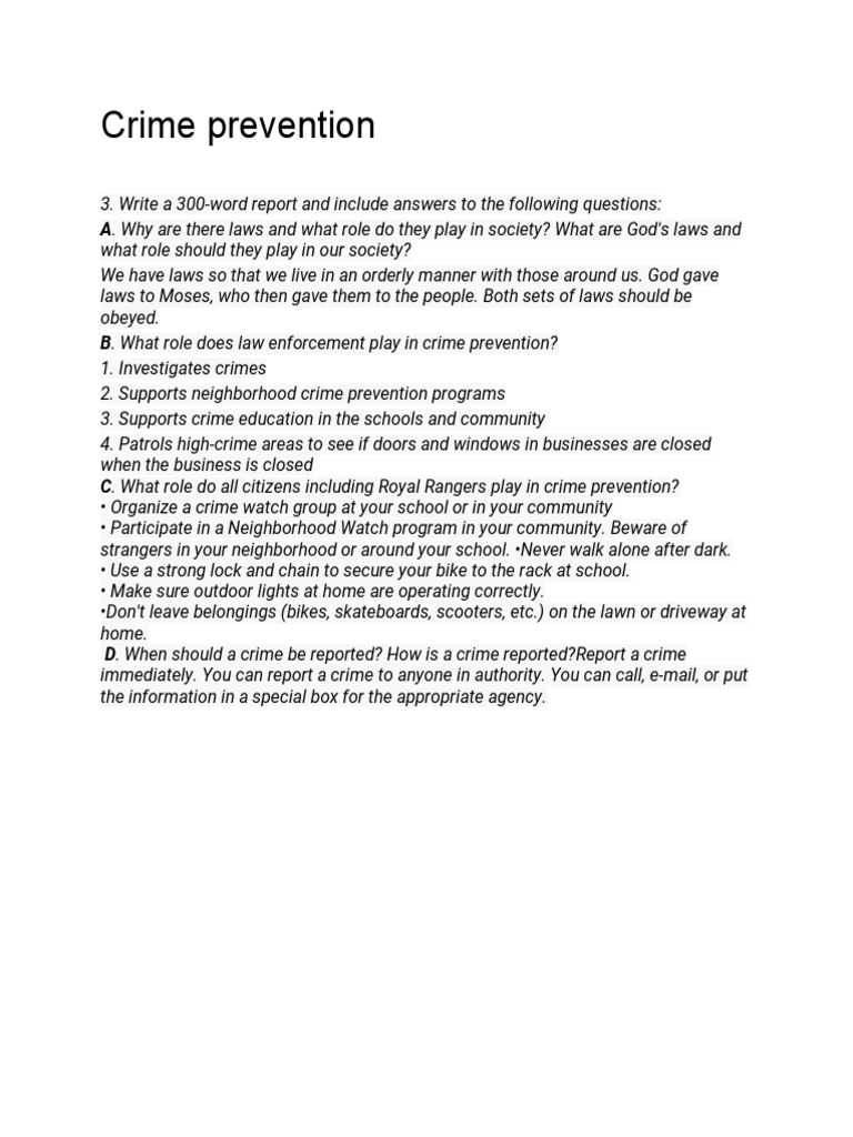 Crime Prevention: Laws and Community Roles | PDF | Crimes | Crime ...