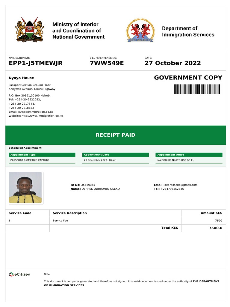 EPP1-J5TMEWJR-IMMIGRATION RECEIPT | PDF | Government | Document