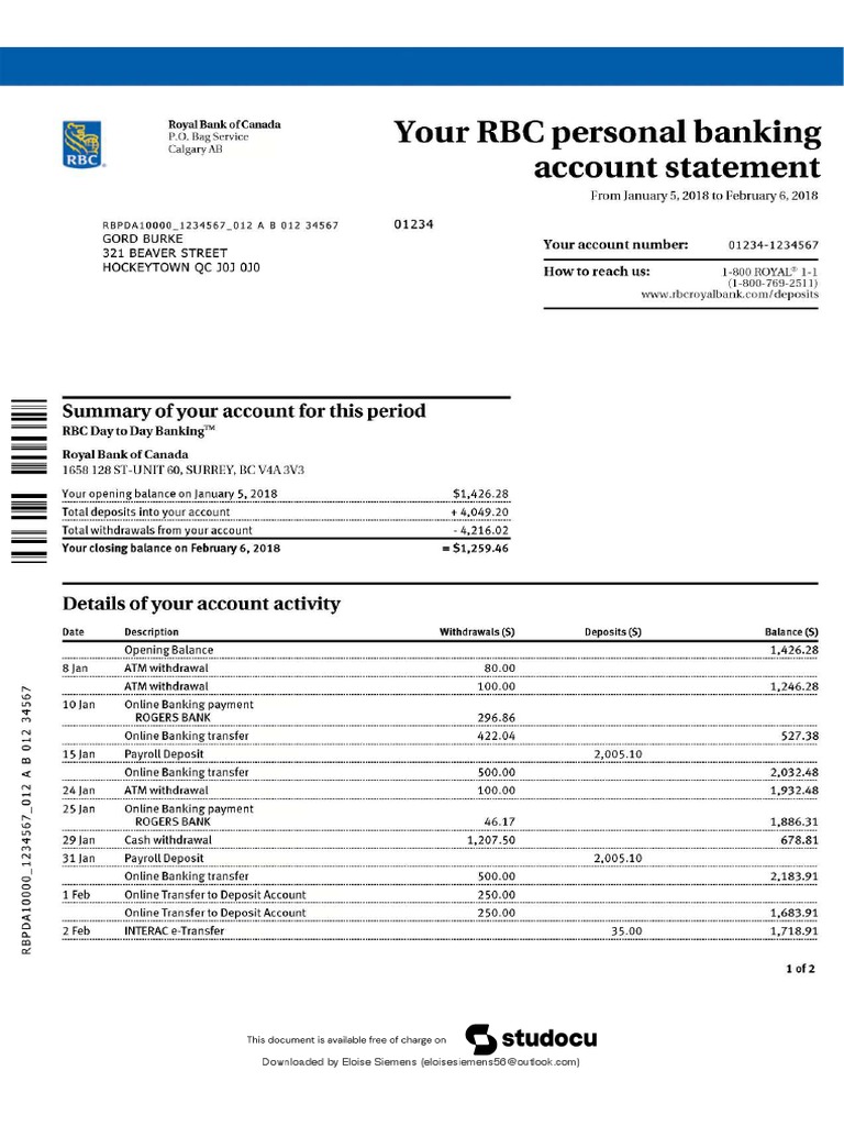 RBC Bank Statement | PDF
