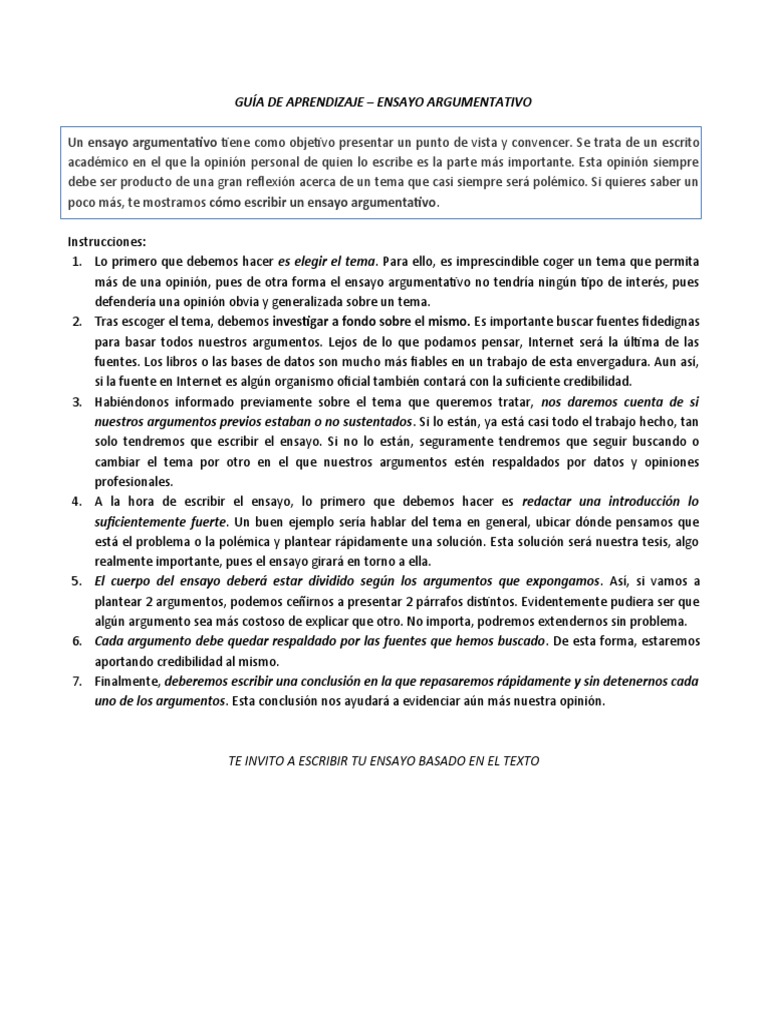 Guía para Escribir Ensayos Argumentativos | PDF | Ensayos | Internet