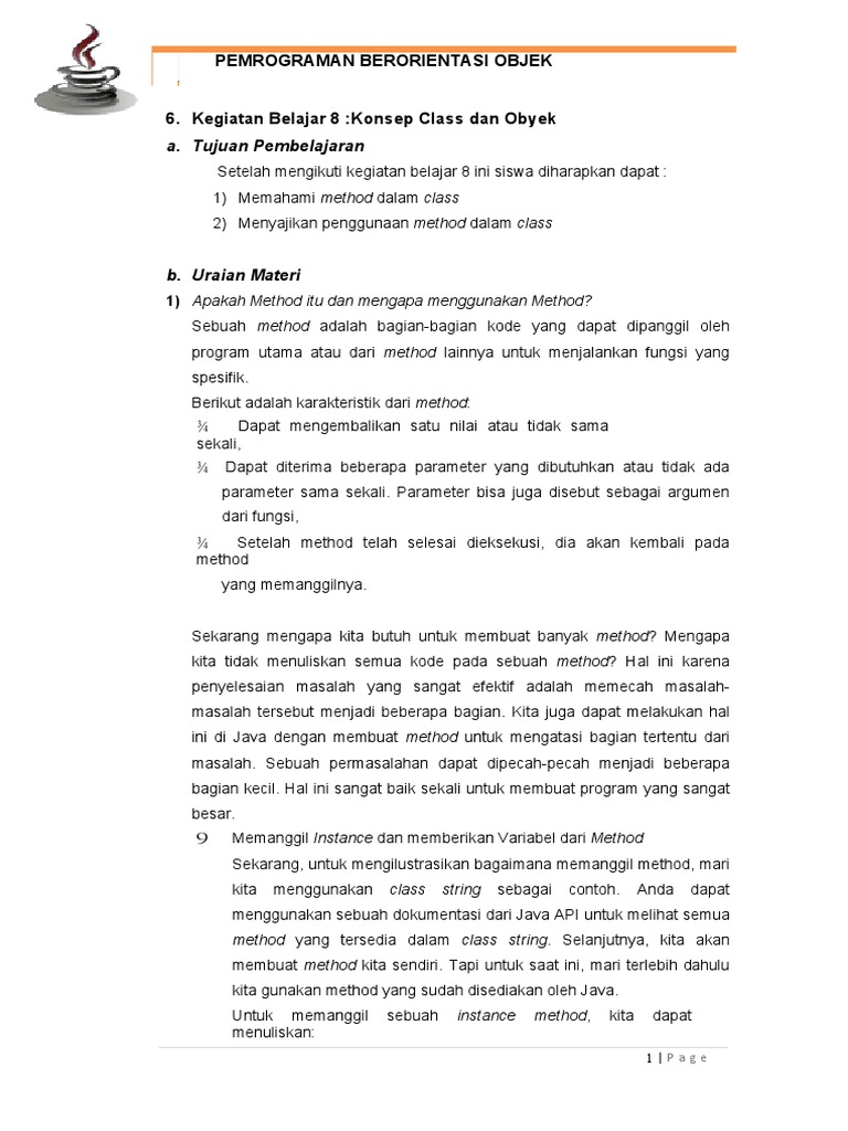 Panduan Method dalam OOP | PDF | Metode & Bahan Ajar | Komputer