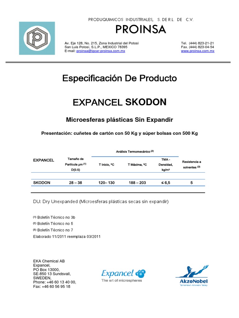 Ht Expancel Skodon Especificacion | PDF