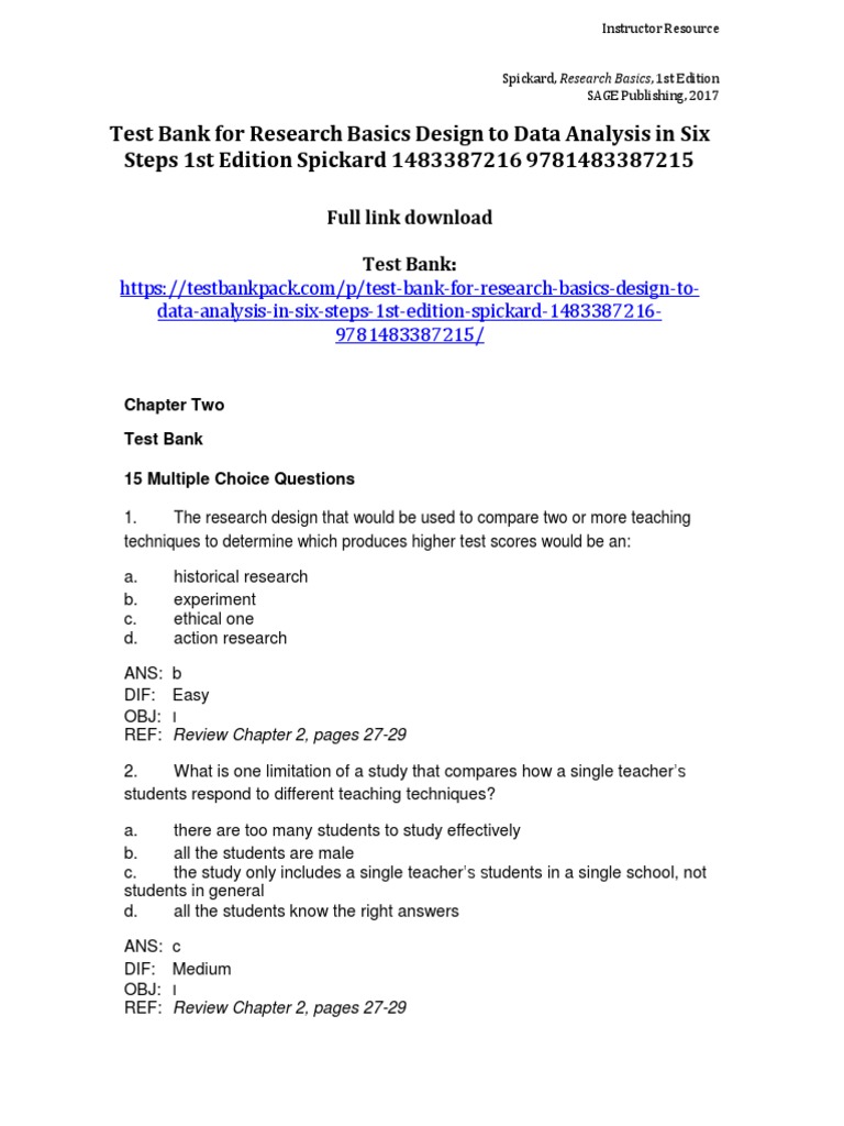 Test Bank for Research Basics | PDF | Experiment | Teachers