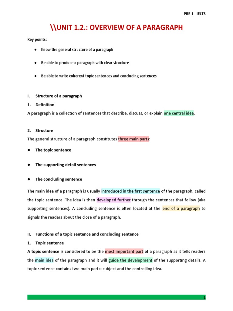 Unit 1 - Overview of A Paragraph | PDF