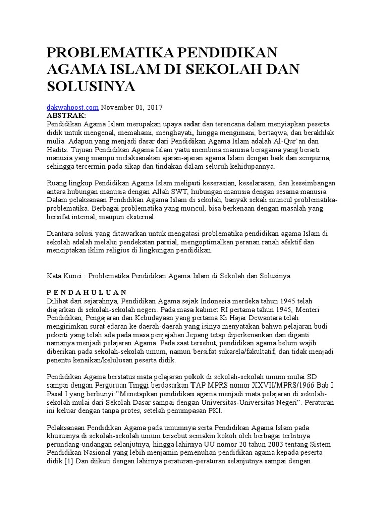 03 Problematika Pendidikan Agama Islam Di Sekolah Dan Solusinya | PDF