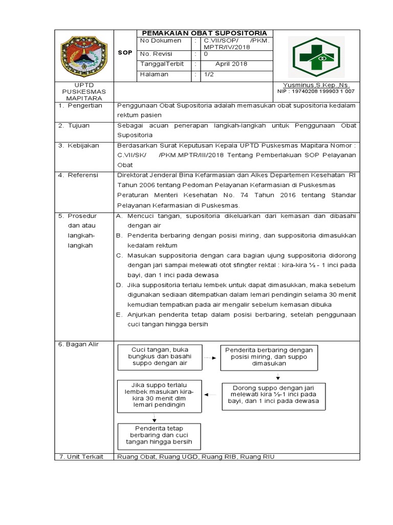 SOP Penggunaan Obat Suppositoria | PDF