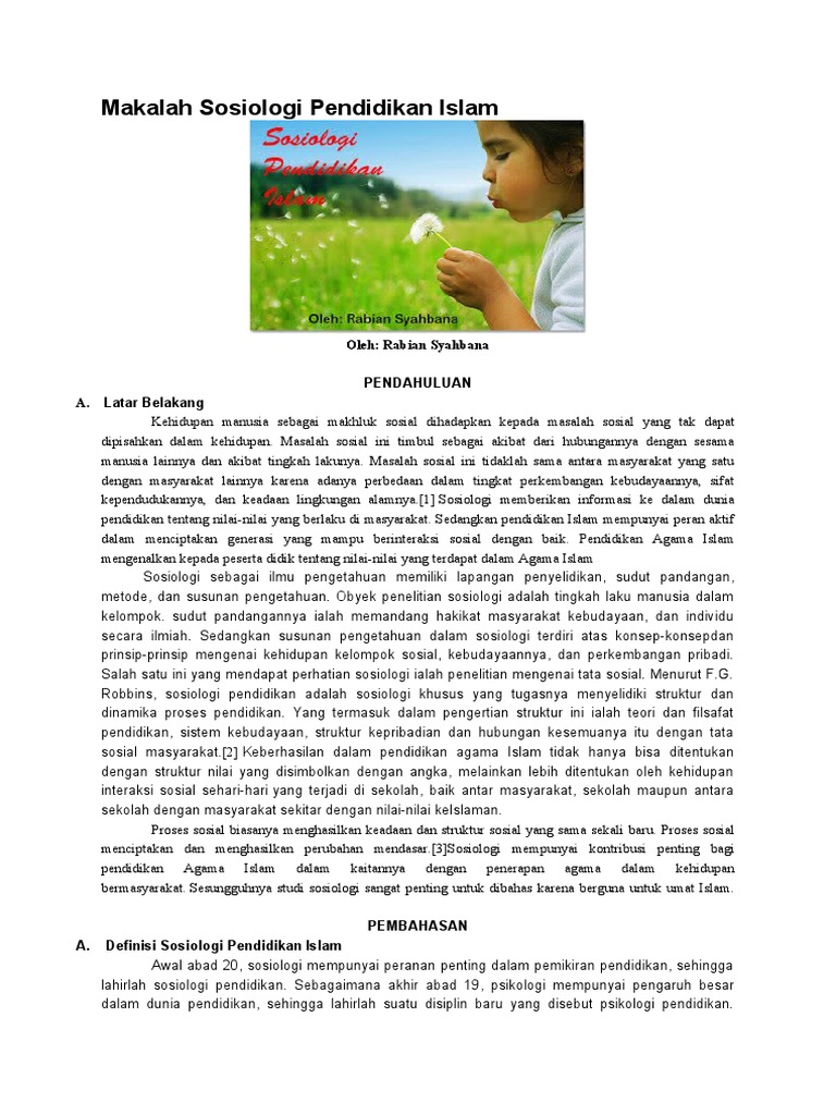 Makalah Sosiologi Pendidikan Islam | PDF