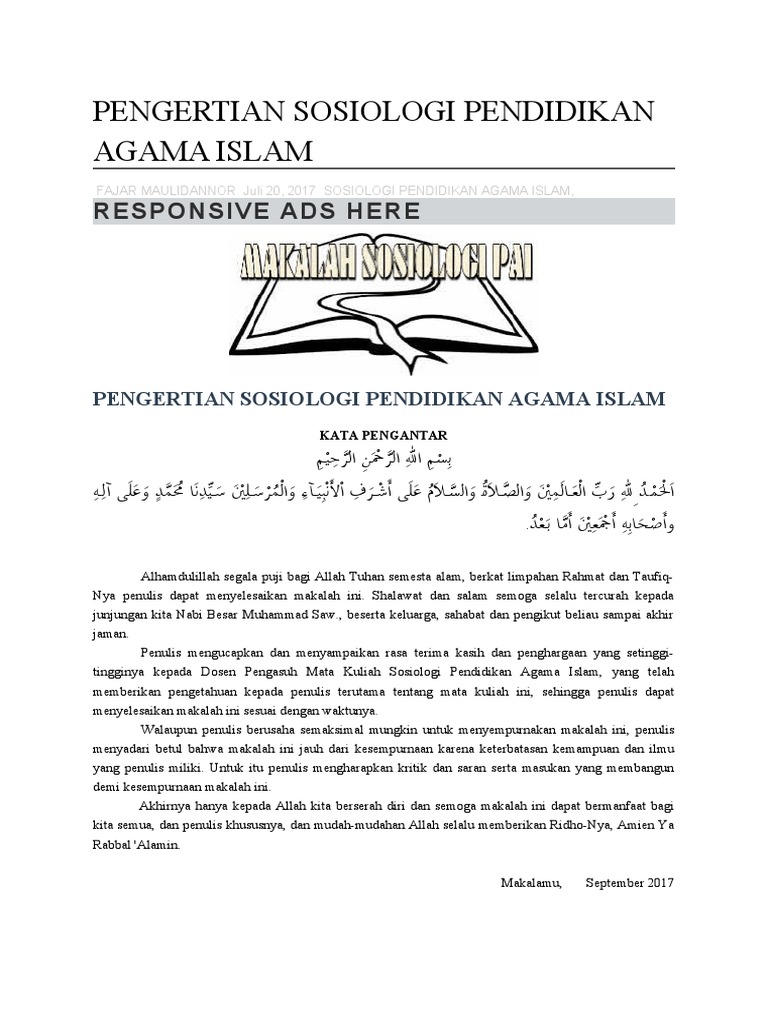 Pengertian Sosiologi Pendidikan Agama Islam | PDF