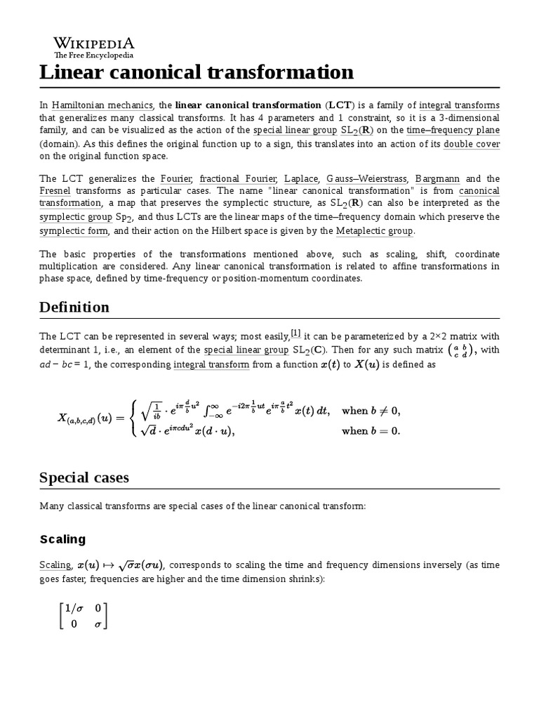 Linear Canonical Transformation | PDF | Science & Mathematics