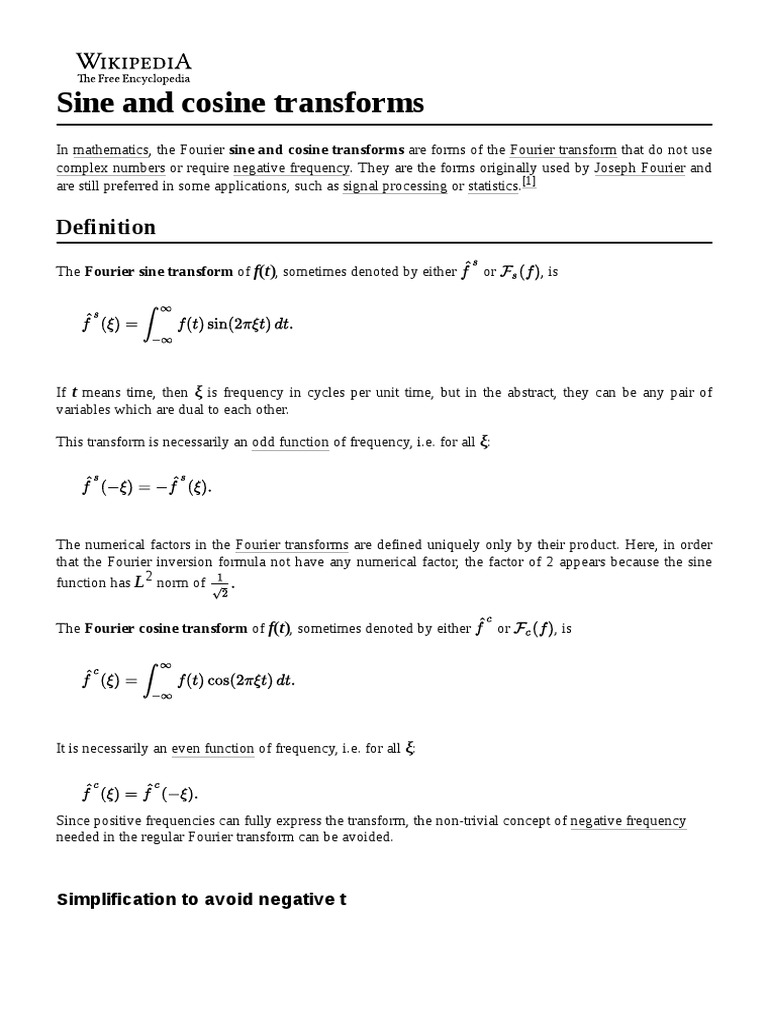 Sine and Cosine Transforms | PDF | Science & Mathematics