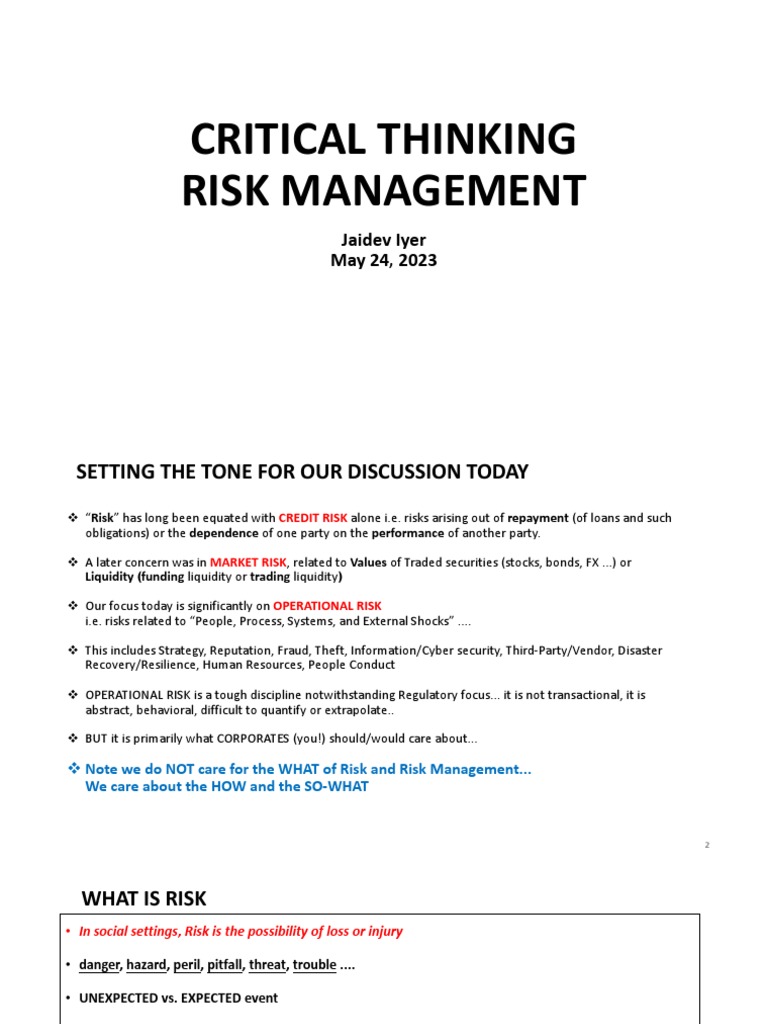 Critical Thinking - RISK CLASS Handout | PDF | Risk | Greeks (Finance) Critical Thinking - RISK CLASS Handout | PDF | Risk | Greeks (Finance)