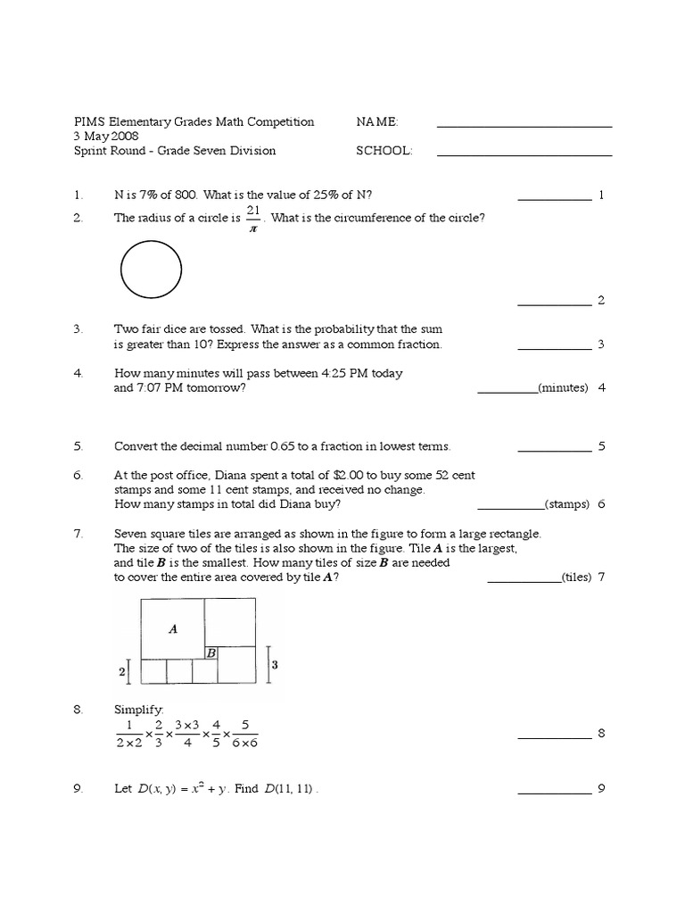 Grade 7 Math Competition Problems | PDF