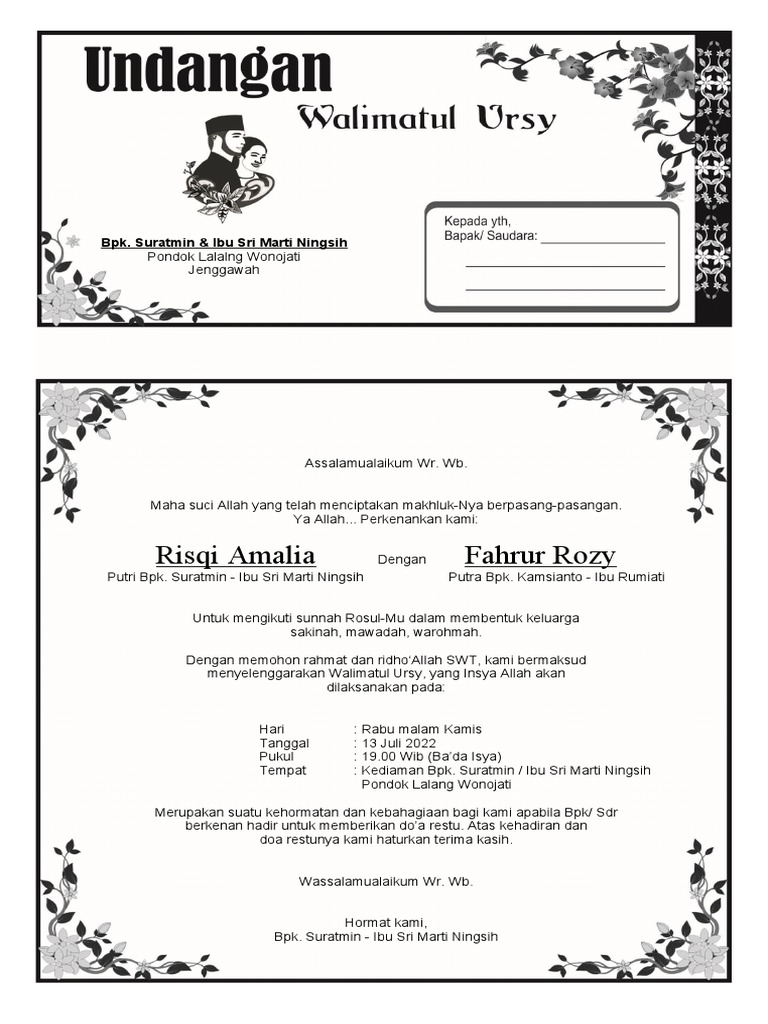 Undangan Walimatul Ursy | PDF | Agama & Spiritualitas