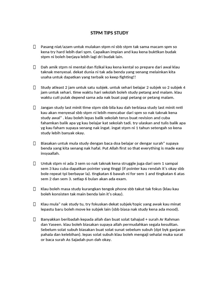 Study Tips For STPM | PDF