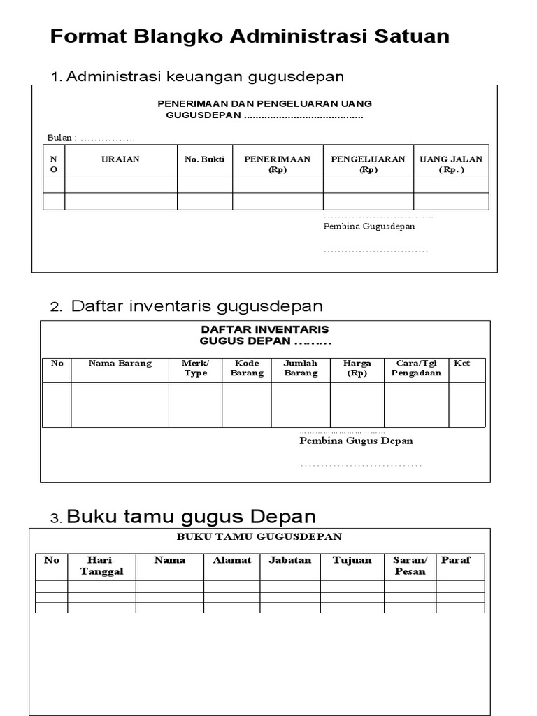 Format Blangko Administrasi Satuan | PDF