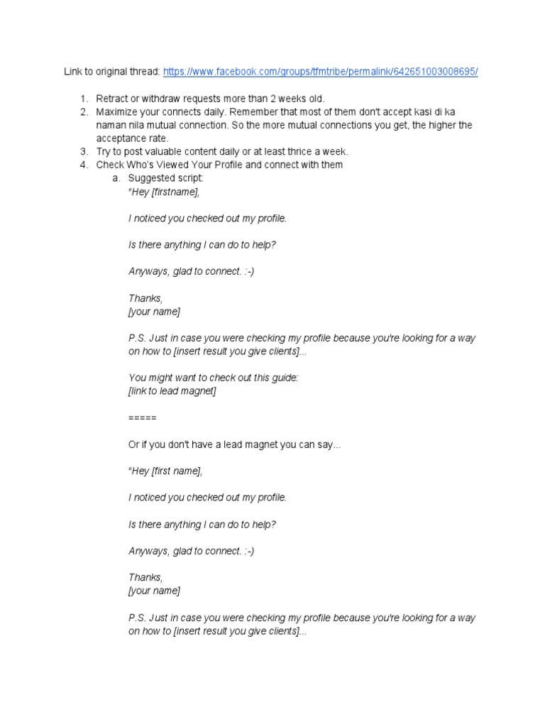 Script Linkedin Prospecting Tips And Scripts Pdf Linked In