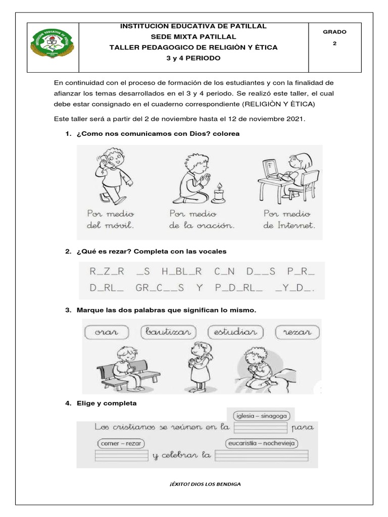 Taller de Ètica y Religiòn 3 y 4 Periodo | PDF | Iglesia Católica