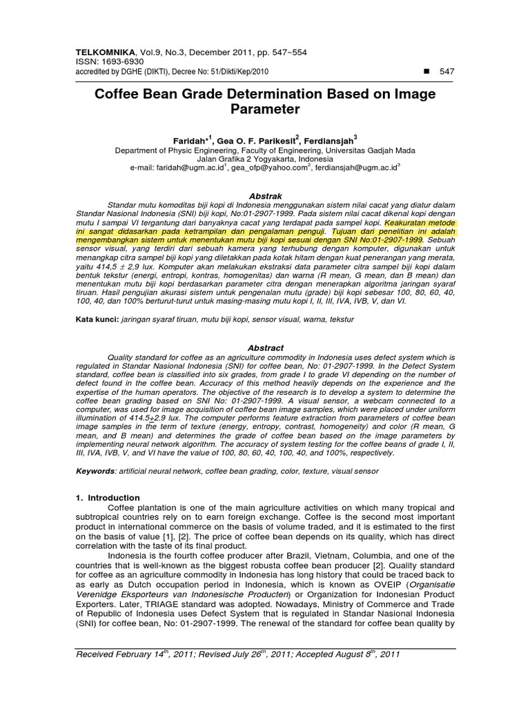 2011_Coffee Bean Grade Determination Based on Image | PDF