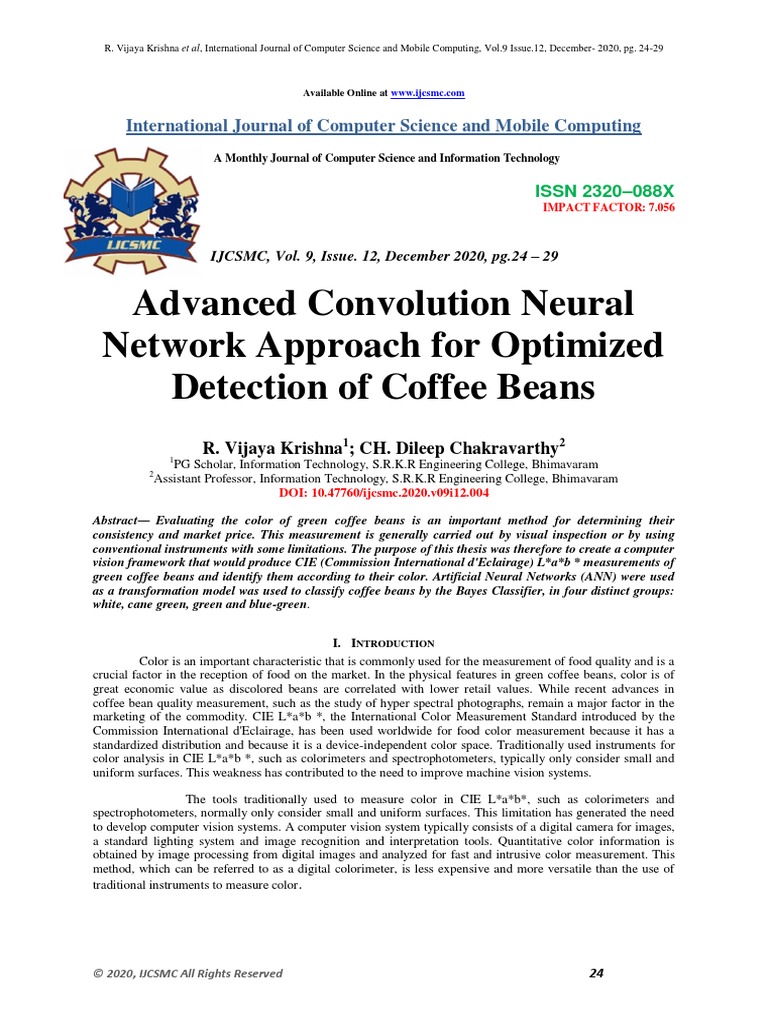 2020 - Advanced Convolution Neural Network Approach For Optimized Detection of Coffee Beans ...