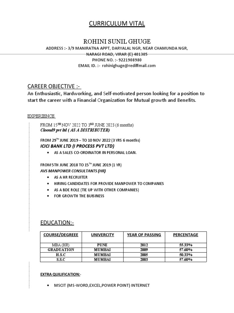 Rohini Resume | PDF