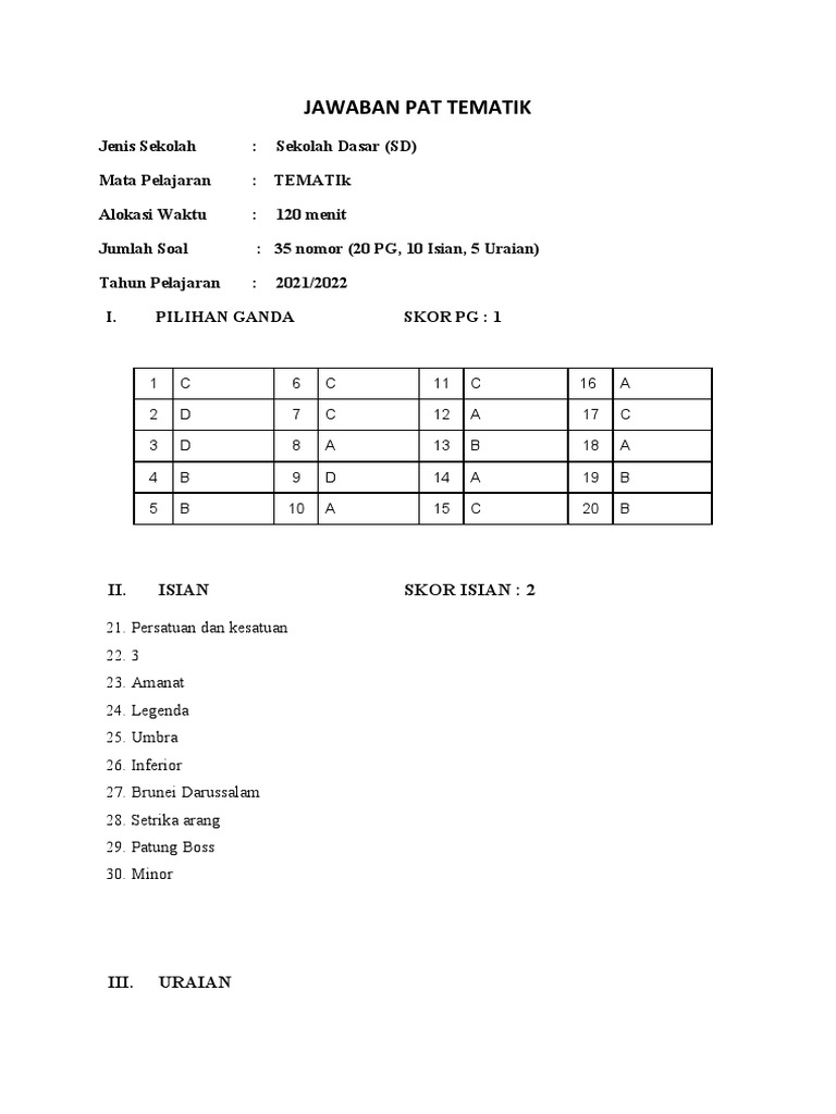 Rubrik Penilaian Pat B.cirebon | PDF