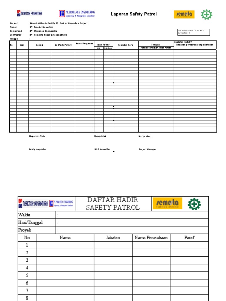 Form HSE 012 Laporan Safety Patrol | PDF