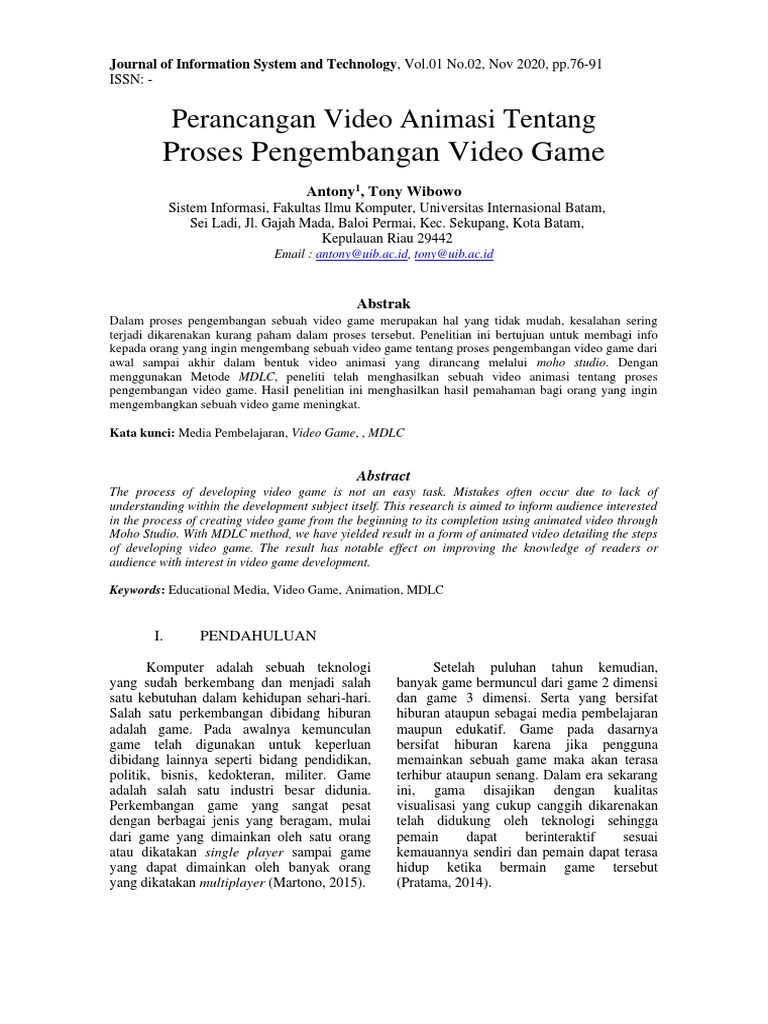 Proses Pengembangan Video Game: Perancangan Video Animasi Tentang | PDF
