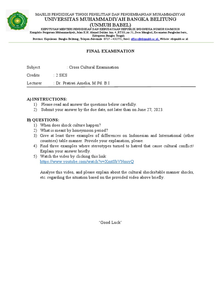FINAL EXAM - CCU - Helmalia Alika | PDF