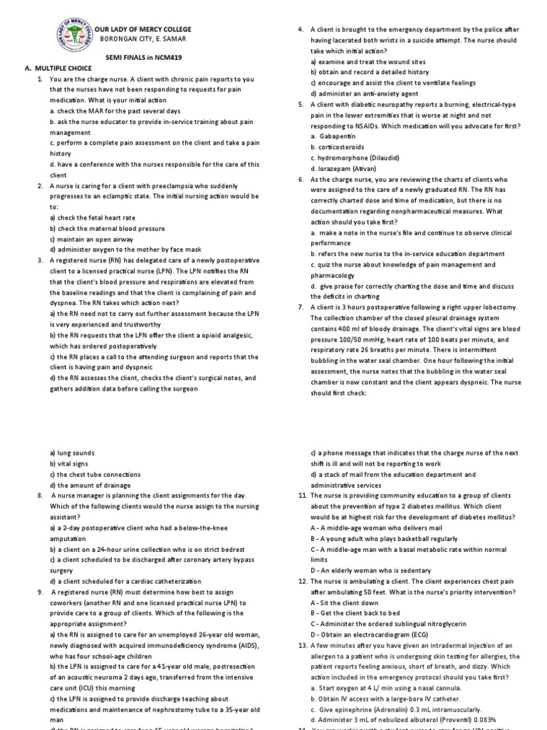 Semi Final Exam in Leadership | PDF | Nursing | Childbirth