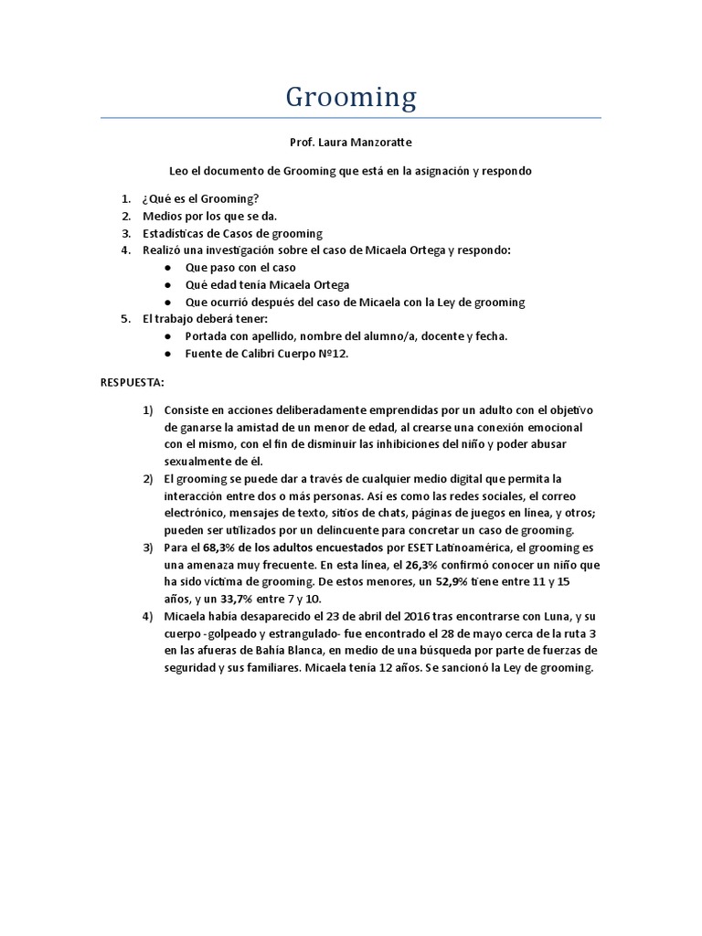 Grooming: Definición y Caso Micaela Ortega | PDF | Salud y bienestar