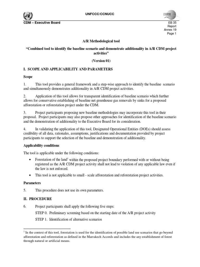 A/R CDM Baseline and Additionality Tool | PDF | Clean Development ...
